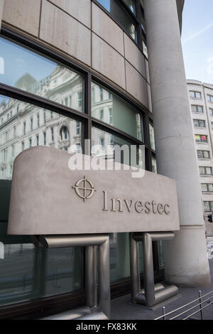 Investec investment bank logo sign outside office in the City of London ...