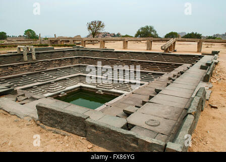 Pushkarani, stepwell, stepped water tank, Hampi, Karnataka, India, Asia ...