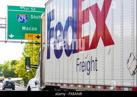 Fedex Truck on US highway. Triple Trailer Combination Road Train on ...