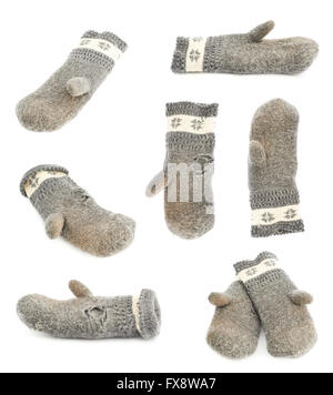 Old gray frayed mitten isolated Stock Photo - Alamy