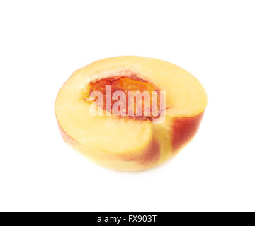 Cut open nectarine half isolated Stock Photo - Alamy