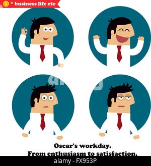 Business life infographics with working employee meeting boss and ...