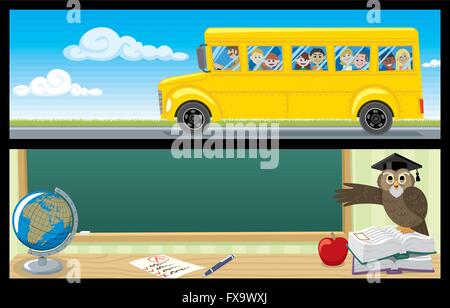 School bus with children. School yellow bus on a white background ...