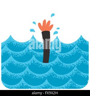 Help to Drowning Person, Vector Cartoon Stick Figure Illustration Stock ...