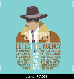Detective agency poster. secret police officer or spy cartoon ...
