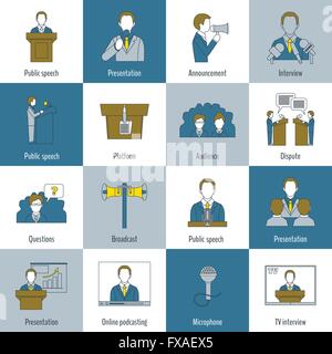 Public speaking line icons collection. Confidence, Delivery, Stage ...
