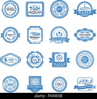 Water company aqua mineral emblems blue wave set isolated vector ...