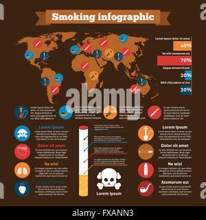 Smoking tobacco infographics with world map cigars pipe cigarettes data ...