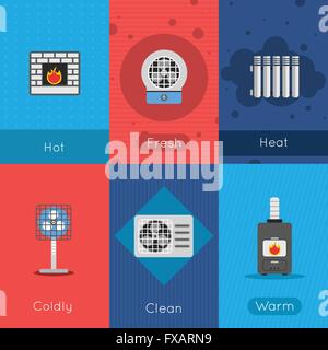 Heating and cooling mini poster set with hot fresh coldly clean warm ...
