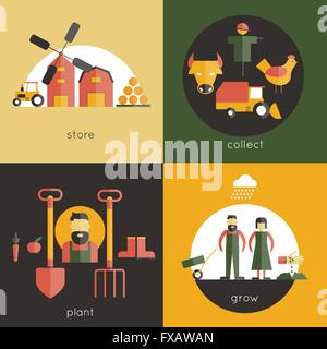 Cow, farm animal set flat cartoon isolated on white background. Vector ...
