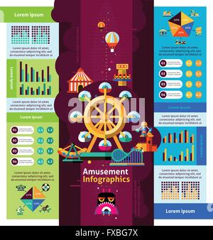 Amusement park infographics, family park rides and carousels, vector ...