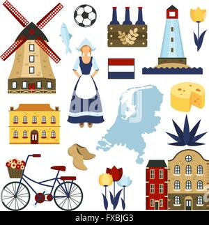 Holland flat icons set. Symbols travel set and europe culture . Vector ...