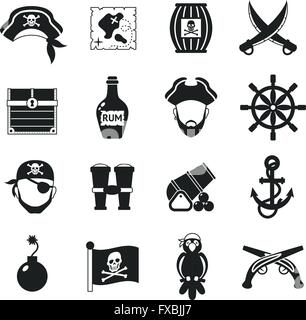 Black pirate triangle hat with skull and crossed bones, red feathers ...