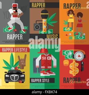 Rap music mini poster set with rapper style clothing and accessories ...