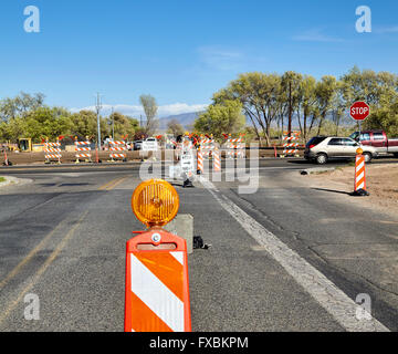 A traffic detour sign at a highway road construction site Stock Photo ...