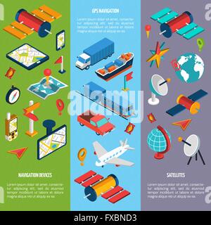 Navigation GPS routing system vertical isometric vertical banners set ...