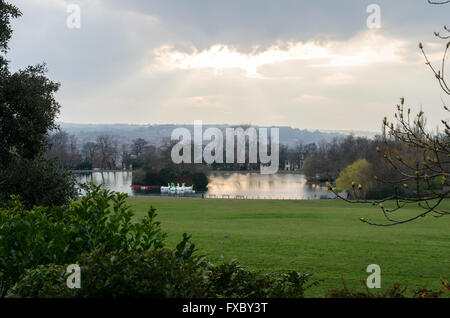The view towards the boating lake at Saltwell Park - a public park in ...