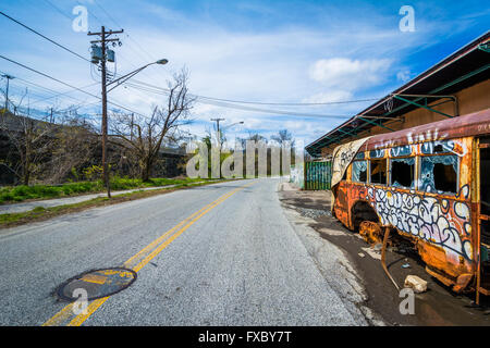 Abandoned school bus along Falls Road, in Baltimore, Maryland Stock ...
