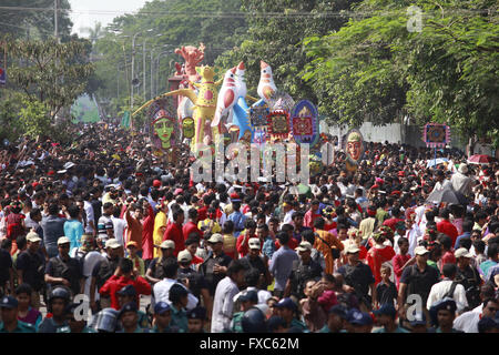 Dhaka, Bangladesh. 14th Apr, 2016. Bangladeshi people attend a rally in ...