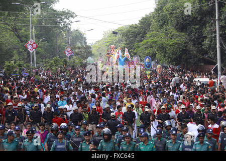 Dhaka, Bangladesh. 14th Apr, 2016. Bangladeshi people attend a rally in ...