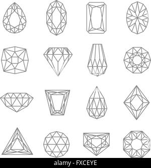 Diamonds. Precious jewels outline shape. Black and white gems contour graphic signs. Isolated ...
