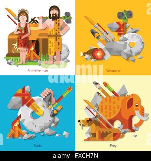 Prehistoric stone age caveman infographics layout with timeline of ...