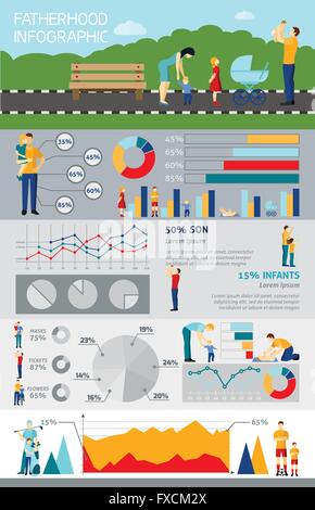 Fatherhood infographic with happy family picture with diagrams graphs ...