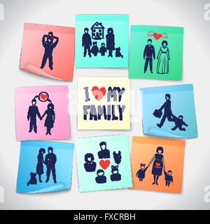Family paper stickers set with hand drawn people figures vector ...