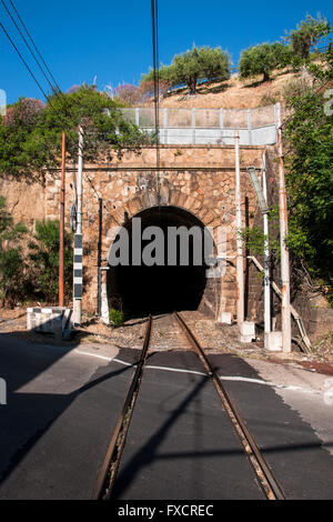 Entrance to a railway tunnel, built in 1879, which goes right under the ...