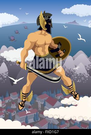 Greek mythology vector illustration of Perseus fighting Gorgon Medusa ...