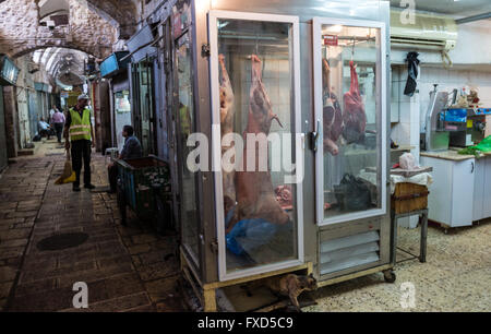 butcher's shop at Arab market that sprawls across Christian and Moslem ...