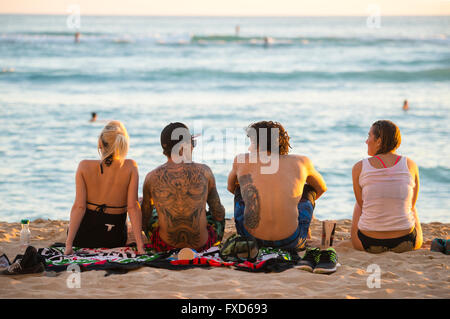 Sunbathing on Waikiki Beach, Honolulu, Oahu, Hawaii, USA Stock Photo ...