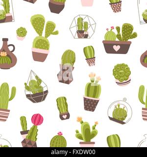 Vector seamless pattern with cactus and succulents. Trendy background ...