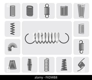 Metal springs. Vector metallic spiral and coil spring icons, compacted ...