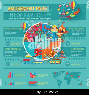 Amusement park infographics, family park rides and carousels, vector ...
