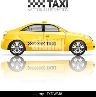 Taxi realistic. Yellow city car vehicle branding taxicab top left and ...