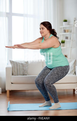Plus-Size Overweight People Pilates Workout. Stretches for Obese Women ...