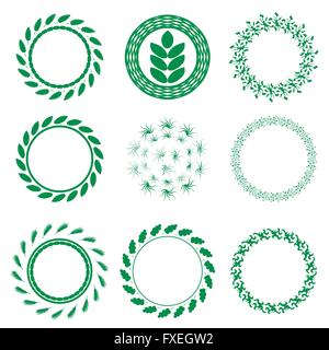 Simple Circle Wreath Or Border Frame With Green Leaf Decoration Stock ...