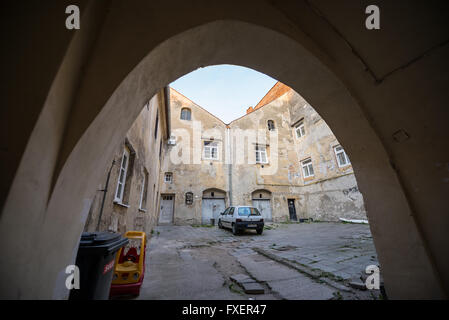 Old tenement house courtyard in Mikulov town, Moravia region, Czech ...