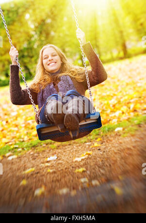 Spring romantic woman swinging on swing. Banner for website header ...