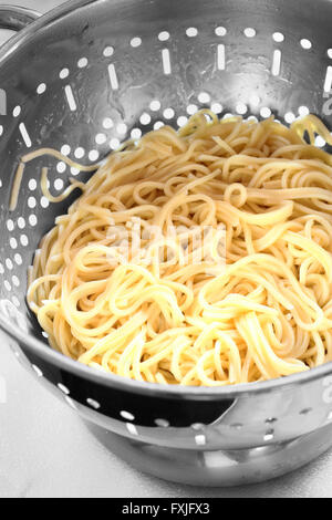 Straining the pasta Stock Photo - Alamy