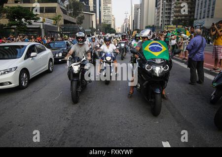 SAO PAULO, Brazil - 16/04/2016: Motorcade MOTORCYCLE IN THE impeachment ...