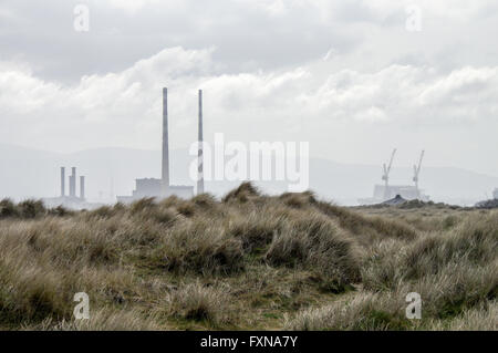 View of Dublin harbor and Poolbeg Generating station from Bull Island ...