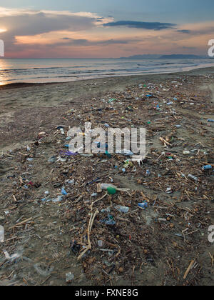 Dirty polluted waste water with garbages. Environment pollution concept ...