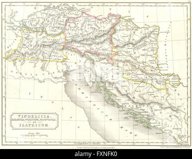 ILLYRICUM: Vindelicia, Rhaetia, Noricum, Pannonia, 1908 antique map ...