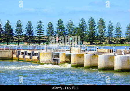 The barrage and lock at Goolwa, South Australia, part of the Fleurieu ...