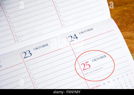 calender showing the end of the summer time Stock Photo - Alamy