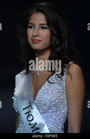 Barvikha, Russia. 16th Apr, 2016. Yana Dobrovolskaya from Tyumen reacts ...