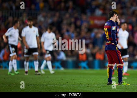 Lionel Messi (FC Barcelona) reacts after scoring, during La Liga soccer ...