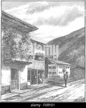 At Davos Dorfli, Switzerland, 19th century engraving Stock Photo - Alamy